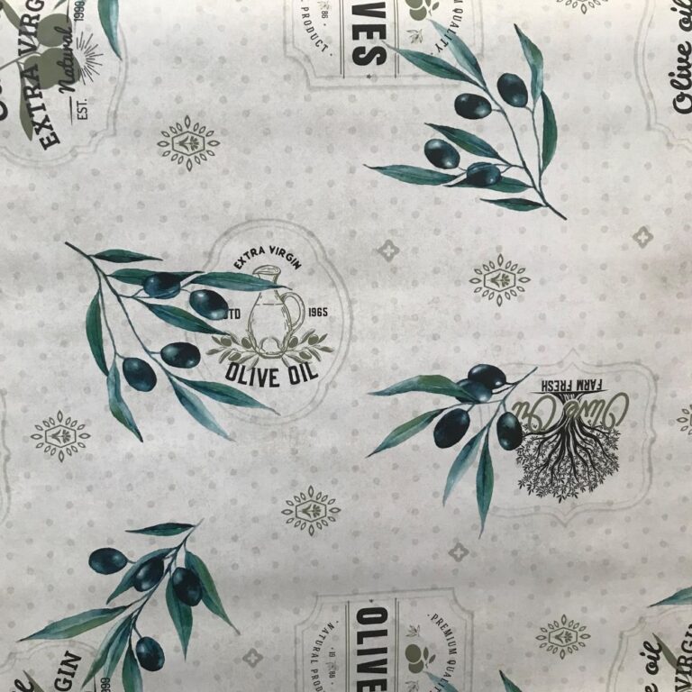 Olive Oil Printed Oilcloth - Easy-Wipe Table Covers